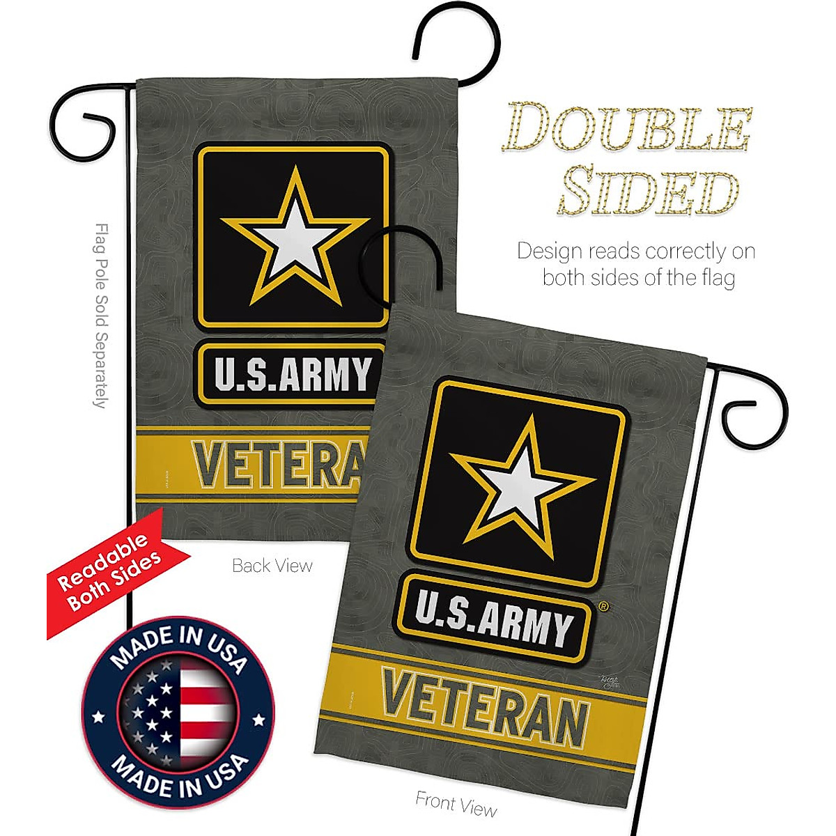 Breeze Decor US Army Veteran Garden Flag - Armed Forces Rangers United State American Military Retire Official - House Decoration Banner Small Yard Gift Double-Sided Made in USA 13 X 18.5