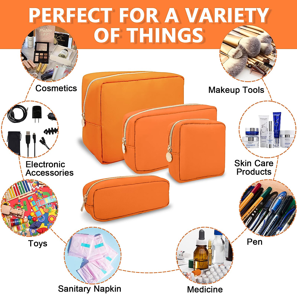 UIXIZQ Waterproof Large Makeup Bag Pouch,Nylon Women Travel Toiletry Storage Bag Preppy Cosmetic Bag for Girls,Big Makeup Organizer Bag Cute Zipper Pouch Bag for Sport Work Gift(Large-Peach)