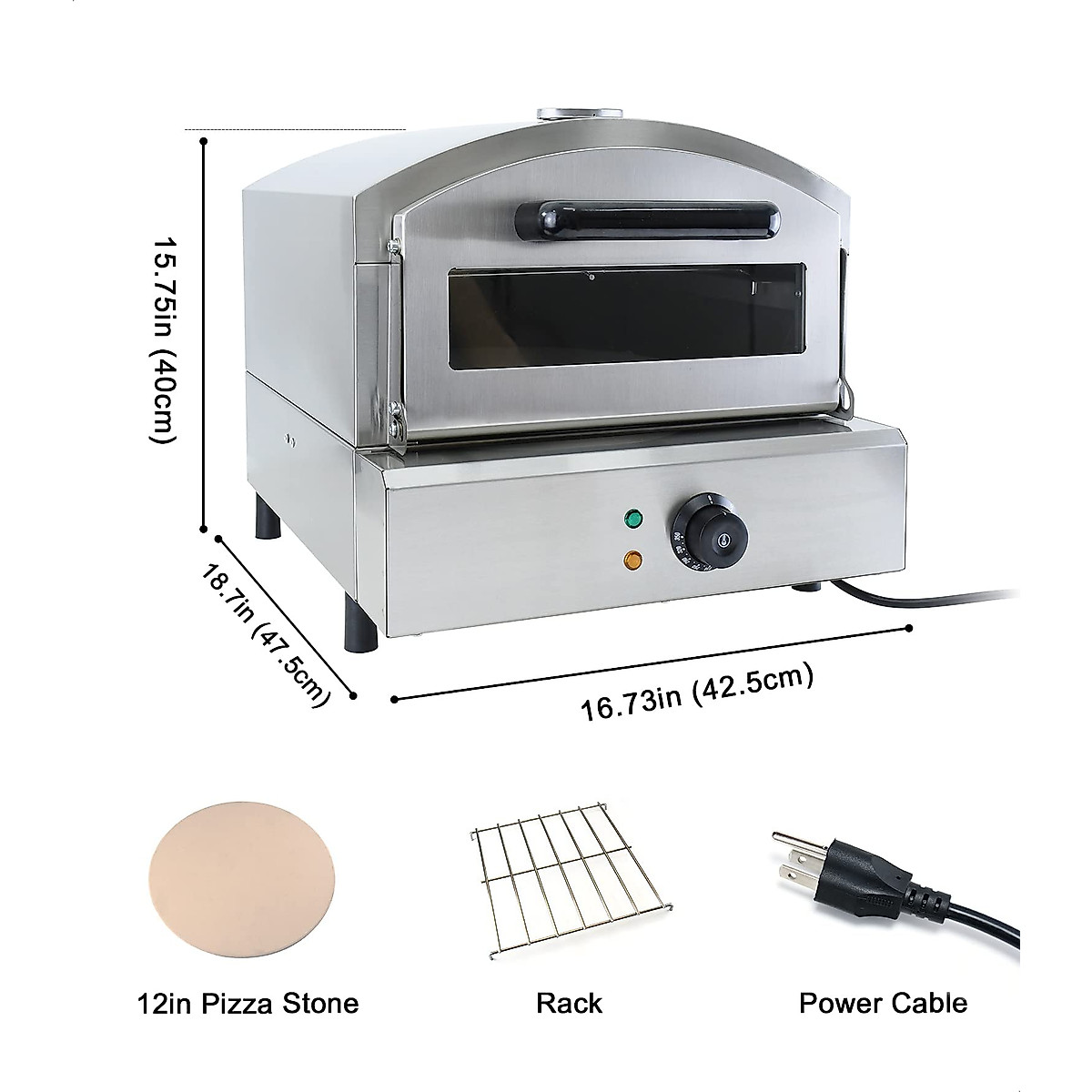 BNDHKR Commercial Electric Pizza Oven Countertop Stainless Steel Pizza Maker with 12" Pizza Stone for Outdoor Cooking, Portable Pizza Maker