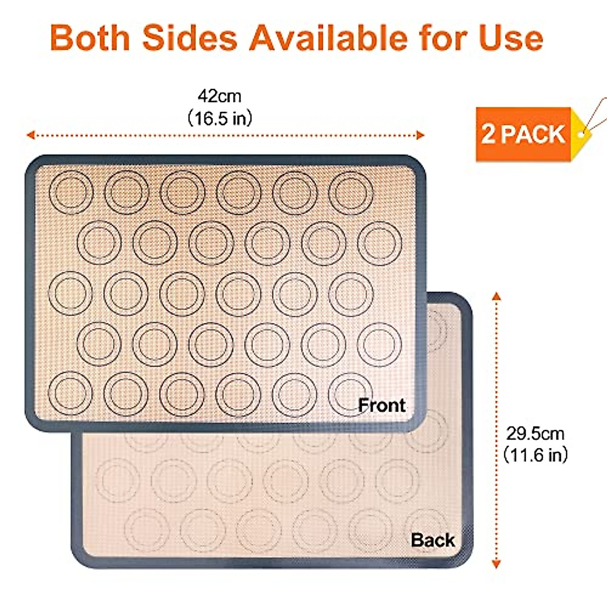 Silicone Baking Mat - HOOMIL Set of 2 Reusable Macaroon Baking Mats, Heat Resistant Food Grade Cooking Bakeware Mats for Pizza, Cookies, Bread and Pastry
