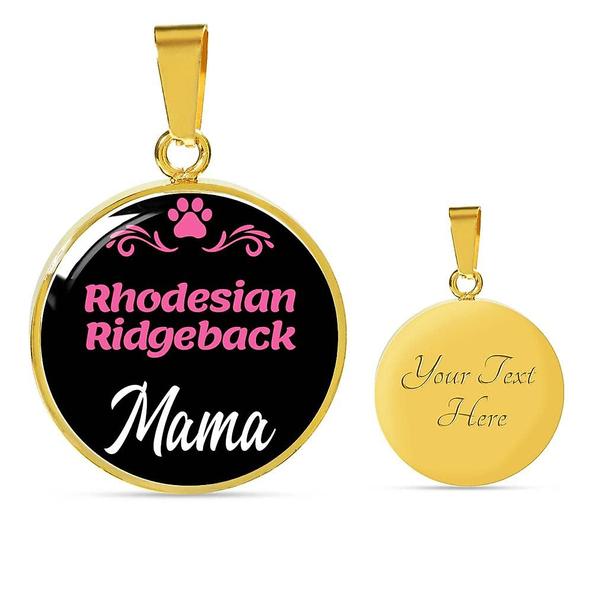 Express Your Love Gifts Rhodesian Ridgeback Mama Necklace Circle Pendant Engravable 18k Gold Plated 18-22" Dog Mom Pendant