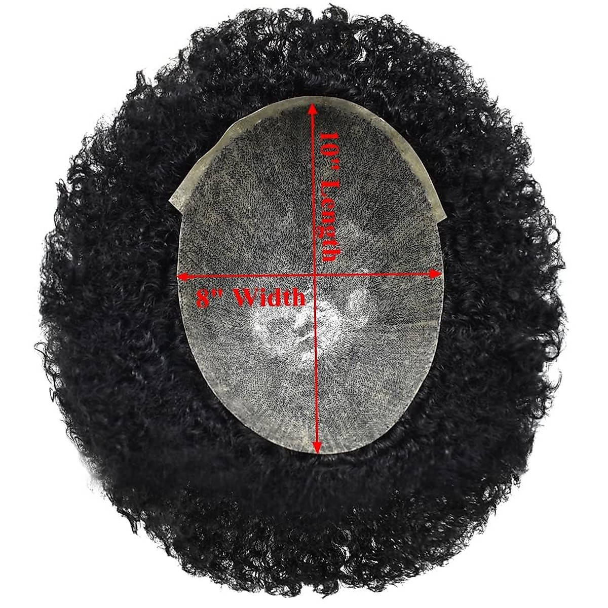 Hair Units for Black Men Afro Toupee for Black Men Kinky Curly Human Hair Piece Replacement African American Afro Wavy Men Toupee Hairpiece Thin Skin Men Hair System(8"X10", #1Jet Black-8mm Wave Curl)