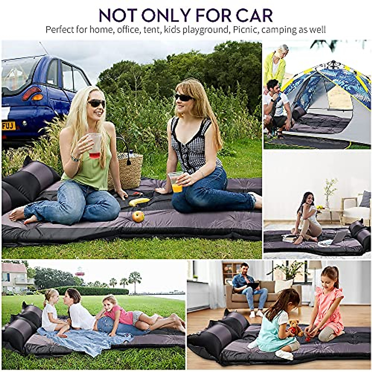 Lohang Thickened and Double-Sided SUV Air Mattress Outdoor Car Travel Air Bed Multi-Function Self Inflatable Sleeping Pad with Pump Portable Camping Mattress for Family, Suv Mattress02 Dark Grey