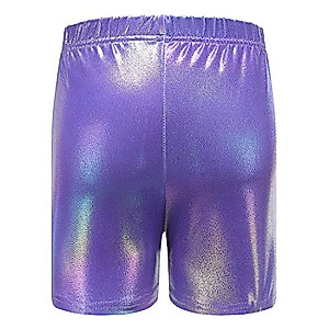 Nothing Girls Gymnastics Shorts Athletic Leotards Sparkle Dance Tumbling 5-10Years (Purple, 7-8 Years)