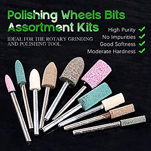 Keadic 100Pcs Electric Polishing Buffing Wheels Grinding Bits Set Shank Wool | Sesame | Rubber | Jade | Cowhide Abrasive Rotary Tools - 1/8 Inch Shank