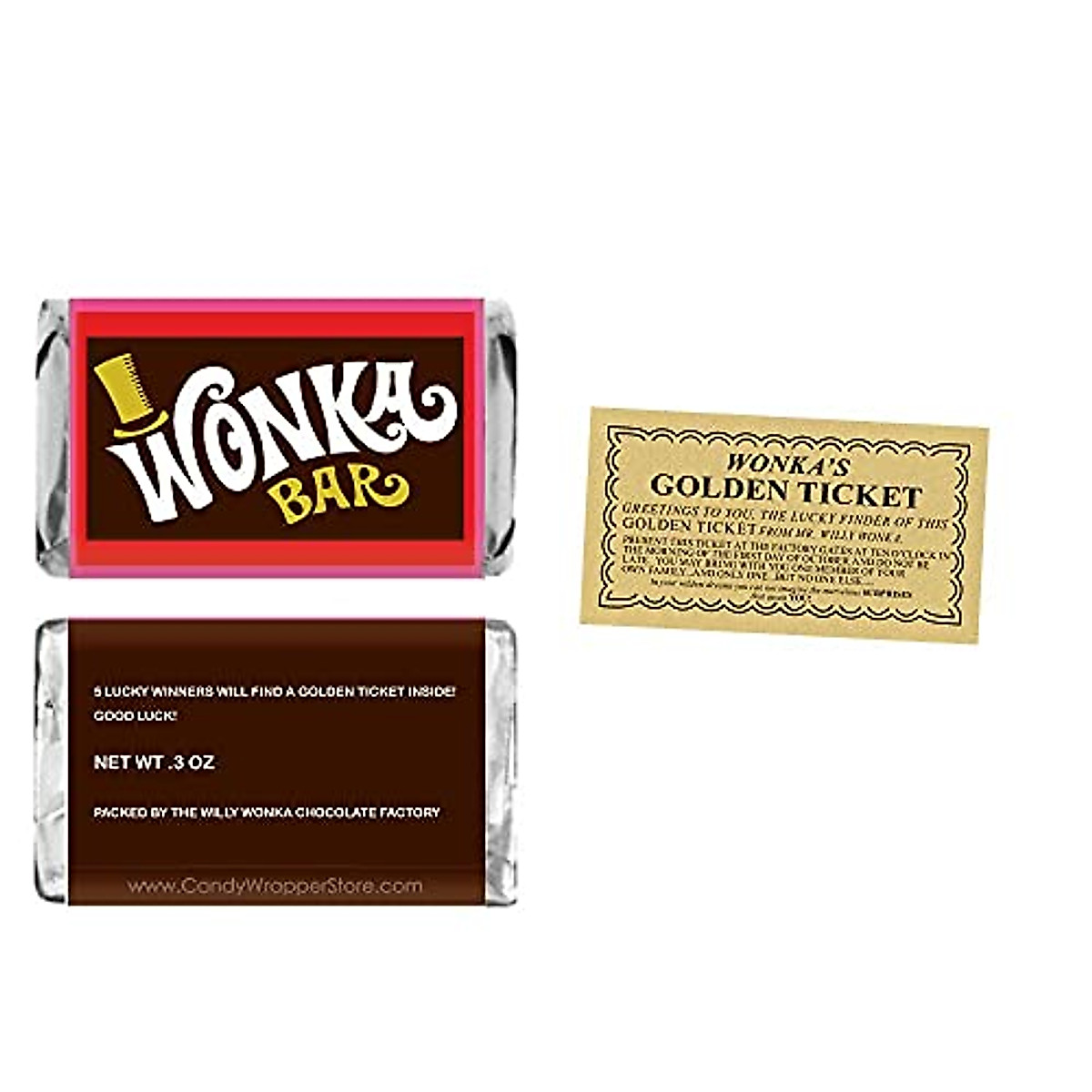 Miniature Candy Bar Wrapper and Mini Golden Tickets - 48 wrappers and golden tickets (candy not included)