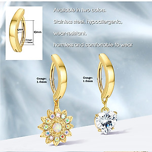 ORAZIO 14G Clicker Belly Button Ring for Women Stainless Steel Clicker Belly Rings Dangling CZ Heart Evil Eye Gold Belly Button Piercing Reverse Curved Barbell Navel Piercing Jewelry