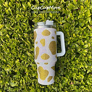 Cupcupmore 40oz Golden Cow Bling Rhinestone Stainless Steel Sippy Tumbler Glitter Vacuum Insulated Water Bottle with Straw & Lid & Handle,Thermos for Hot & Cold Drinks,Car Cup Holder,Coffee