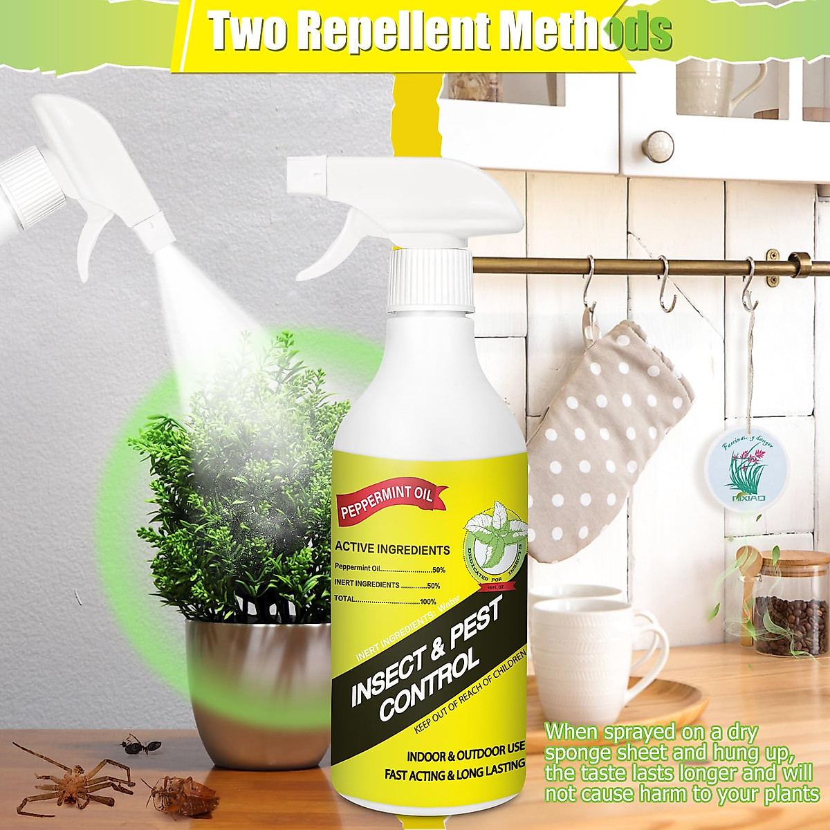 16 oz Peppermint Oil to Repel Mice and Rats, Rodent Repellent Peppermint Oil Spray for Bugs, Mouse, Roaches, Spiders, Ants, Flying Insects and More, Concentrated Formula for Powerful Protection