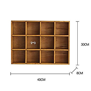 PIBM Stylish Simplicity Shelf Wall Mounted Floating Rack Shelves Retro Solid Wood Small Object Storage Room Restaurant,12 Grids, Wood , 40x8x30cm