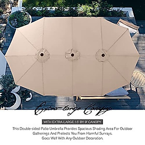Sophia & William 15ft Patio Umbrella (Base Included), Extra Large Outdoor Double-sided Umbrella, Beige