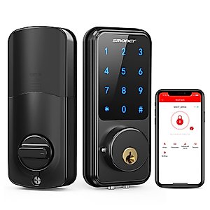 Smart Lock, SMONET Touchscreen Keypad Deadbolt, Keyless Door Entry for Exterior Door, Passcode Code Front Door Lock, WiFi Door Lock Compatible with Alexa, Bluetooth Deadbolt Lock for Home Office