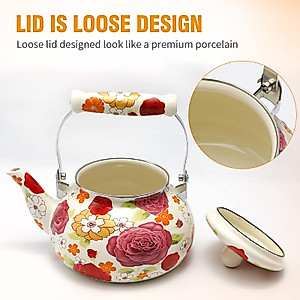 Anxingo Colorful Water Tea Kettle,Tea Kettle Pot for Stove, Top Porcelain Large Enamel Tea Kettle 2.5L,Retro Classic Design (style 2)