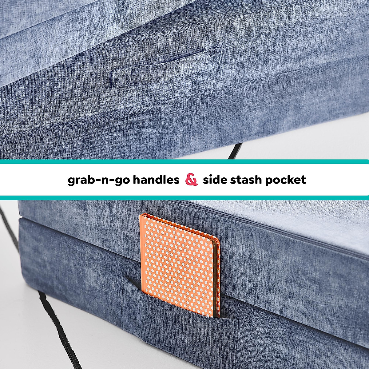 Yourigami Kids and Toddler Play Couch, Convertible Folding Sofa, Durable Foam Modular Design, Blue Lagoon