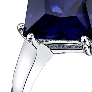 PEORA Created Blue Sapphire Solitaire Ring for Women 14K White Gold, 3.25 Carats Princess Cut 8mm, Size 7