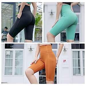 YOUALSO High Waisted Athletic Shorts for Women, 1/2 Yoga Pants with Pockets, for Athletic Workout Running Gym Exercise Sports Cycling Black M