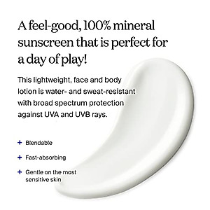 Supergoop! PLAY 100% Mineral Lotion - 3.4 fl oz - Broad Spectrum SPF 30 Sunscreen for Face & Body - Lightweight, Fast Absorbing + Water-Resistant - With Green Algae