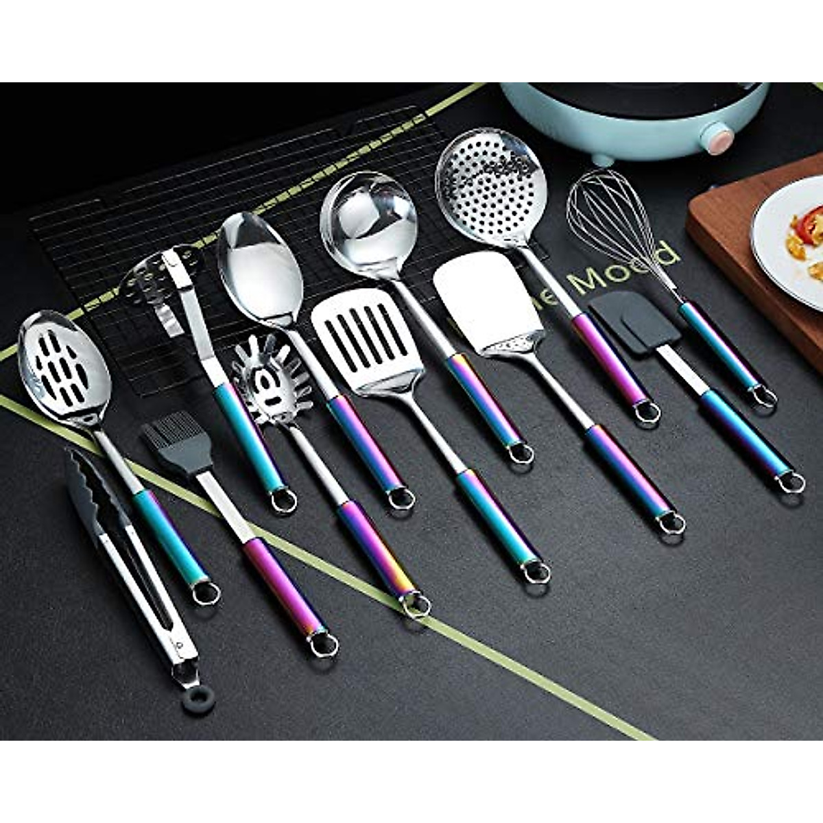 Kitchen Utensils Set, 12 Pieces Cooking Utensils Set With Rainbow Handle, Rainbow Handle Kitchen Tools Set For Non-Stick Cookware, Kitchen Gadgets Pack of 12(Colorful)