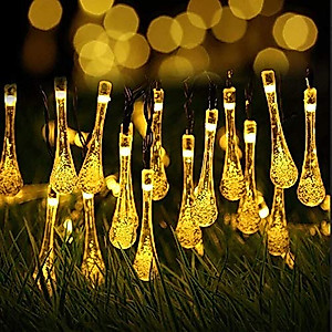 SNOMYRS Solar String Light Outdoor 21 Ft 30 Led Water Drop Solar Powered Lights with 8 Modes Waterproof Crystal Lights for Patio Garden Yard Tree Wedding Party Home Porch Decor (Warm White)