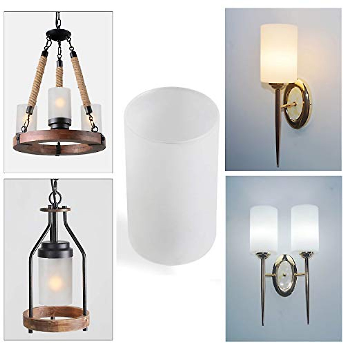 Glass Shade Replacement Glass Lamp Shades Cylinder Glass Globe with 1-5/8-inch Fitter Glass Light Fixture Shade for Pendant Light Chandelier (2 Packs) (Frosted)