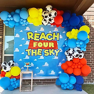 60Pcs 12inch Toy Inspired Story Balloons Kit Cow Pattern Cloud Yellow Red Blue Green Latex Balloons for Kids Toy Inspired Story Theme Birthday Party Supplies Decorations