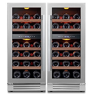 Ca'Lefort 30 Inch Wine Fridge, Wine Cooler Dual Zone Side by Side Under Counter Wine Cooler Refrigerator with Touch Panel 40°F-65°F for Champagne Wine, Holds 56 Bottles (Package of two 15")