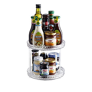 2 Tier Lazy Susan Organizer, Vanity Countertop Makeup Organizing Turntable Kitchen Spice Rack, Raised Edge Swivel Organizer for Spices, 2 Tier Table top Display Shelf Round, Dining Room Organizer