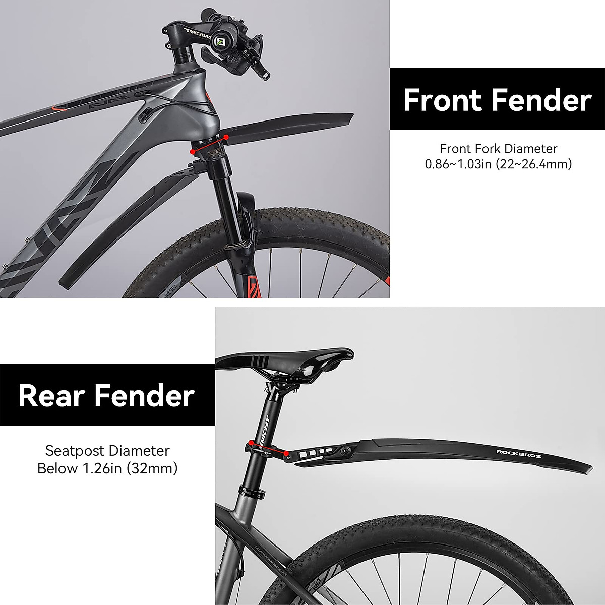 ROCKBROS Bike Fender Set Adjustable Front Rear Bicycle Fenders MTB Mud Guards Cycling Splash Guard for Mountain Road City Bike Riding