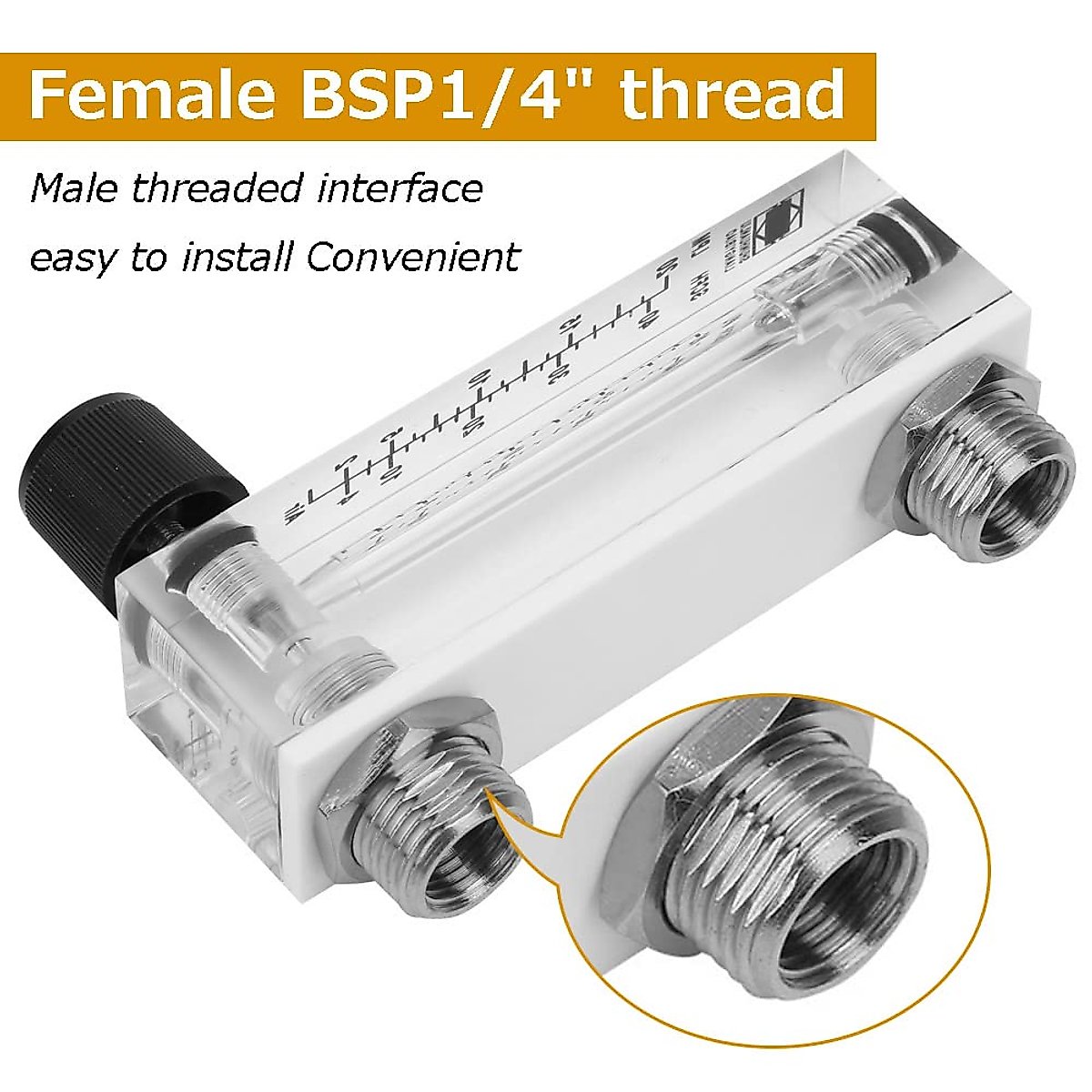 Gas Flowmeter, LZM-6T 2-20LPM/4-40SCFH Pipe Gas Flow Meter with Adjustable Control Valve, Female 1/4" BSPT Thread Interface Panel Mount Type Flowmeter for Oxygen Air Gas