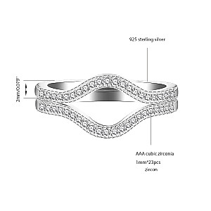 Uloveido 2 Silver Color Stackable Rings Set for Women with Cubic Zirconia, Rhodium Plated Sterling Silver Wedding Engagement Halo Eternity Ring Enhancer Size 7 Y1527
