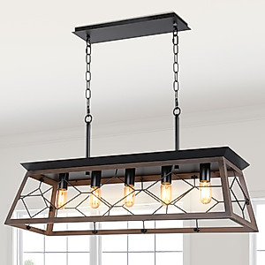 YITAHOME 5-Light Pendant Lights Island Fixture, Farmhouse Rustic Rectangular Chandelier for Dining Room, Kitchen, Living Room, Entryway, UL Listed, Bronze