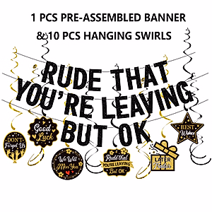 Rude That You're Leaving But OK Banner Cake Toppers Balloons Hanging Swirls, Black Coworker Leaving Decorations, RDTZ Office Coworker Goodbye Party Going Away Farewell Leaving Job Party Decorations