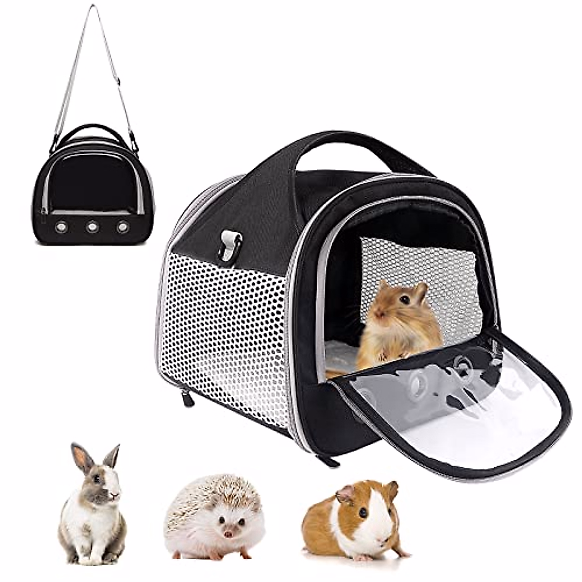 Small Pet Carrier Bag with Mat Guinea Pig Travel Carrier with Strap Portable Breathable Rabbit Carrier Outdoor Pet Bag for Ferret Bunny Hedgehog Guinea Pig(10" L x 10" W x 12" H)