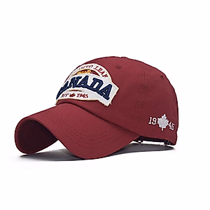 XibeiTrade Canada Maple Flag Cotton Baseball Cap for Men Women Sports Outdoor Sun Hat (Wine Red)
