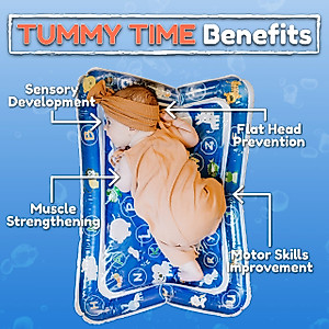 SplashEZ Water Mat for Babies – Inflatable Tummy Time Water Play Activity Mat with Animals & Letters Stimulates Brain Development – BPA-Free, Sensory Baby Boy & Girl Mats, 26x20x2.5 in.