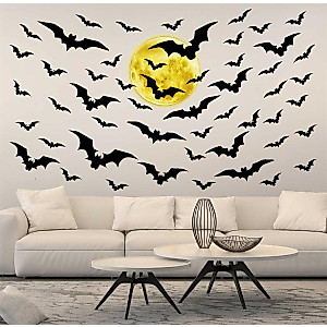 Halloween Moon Wall Decal Halloween Bat Wall Stickers Vinyl Bat Wall Decals Removable Halloween Wall Sticker Halloween Bats Wall Decals Party Decorations