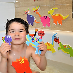 BUDDY & BARNEY Weird & Wonderful Dinosaurs Bath Stickers, Dinosaur Foam Stickers Bath Toy for Children 3+, Pack of 33 Reusable Dino Stickers, Bathtub, Tub, Shower, Boys, Girls, Kids