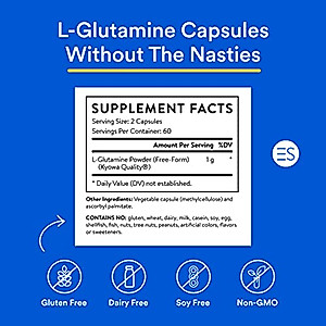 Essential Stacks Gut L-Glutamine Capsules 1000mg (Made in USA) - Gluten, Dairy & Soy Free, Non-GMO L Glutamine for Gut Health - 60 Serves (120 Caps)