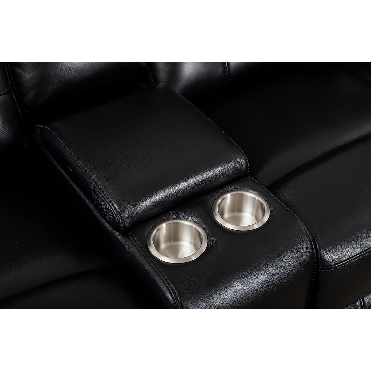 Kingway Power Recliner Chair Sectional Couches with LED Light for Living Room, Electric Faux Leather Reclining Sectional Couch Sets with Storage Console for Home, Black