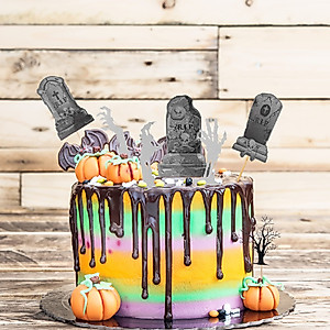 Whaline 37Pcs Halloween Cupcake Toppers Zombie Hand Tombstone Graveyard Cake Toppers Scary Halloween Toothpick Flags Table Centerpiece for Halloween Birthday Party Supplies Dessert Decorations