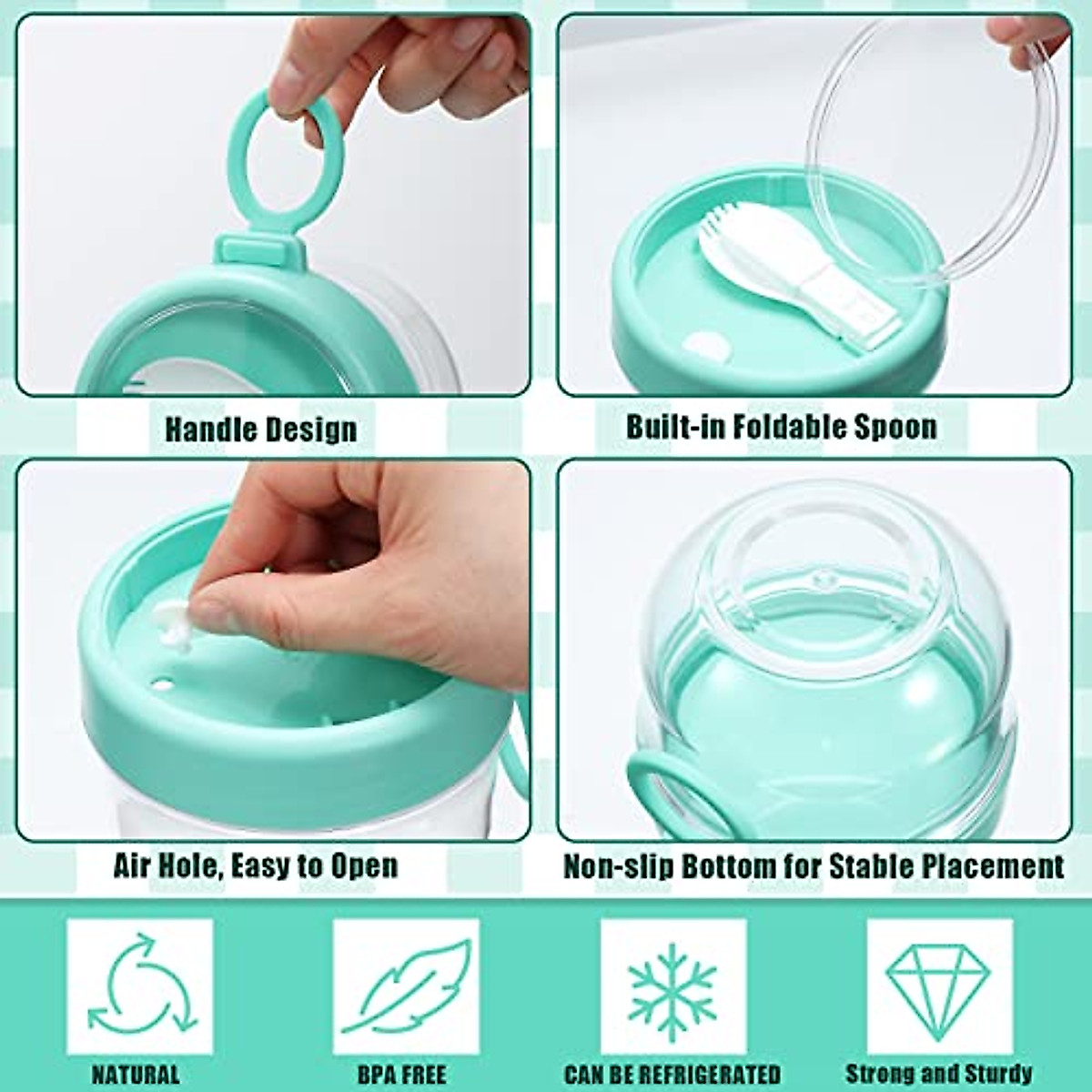 6 Pcs Overnight Oats Containers with Lids and Spoons 20 Oz Plastic Yogurt Leakproof Oatmeal Salad Jars with Lids Smoothie Prep Containers Cups for Food Storage, 3 Colors