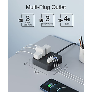 Smart Plug Power Strip, WISEBOT USB Surge Protector with 3 Individually Controlled Smart Outlets and 3 USB Ports, Works with Alexa Google Home, WiFi Timer Plug Extender for Travel, UL, 2.4G WiFi Only