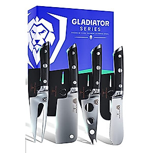 Dalstrong Charcuterie & Cheese Knife Set - 4-Piece - Gladiator Series Elite - Mini Cleaver, Serrated, Round-Tip, Forked Cheese Knives, G10 Garolite Handle, Sheath, NSF Certified