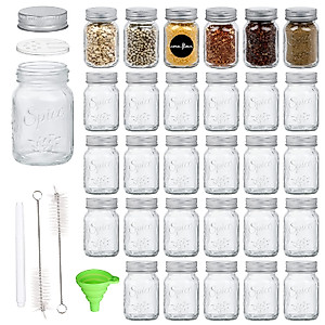 Mcupper 30 Pack 4oz Glass Mason Spice Jars Bottles, Empty Round Containers with Silver Airtight Metal Caps and Pour/Sift Shaker Lid
