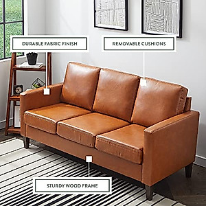 Edenbrook Archer Upholstered Couch – Couches for Living Room - Camel Faux Leather Couch - Living Room Furniture - Small Couch - Seats Three - Straight Arm Modern Couch, Sofa