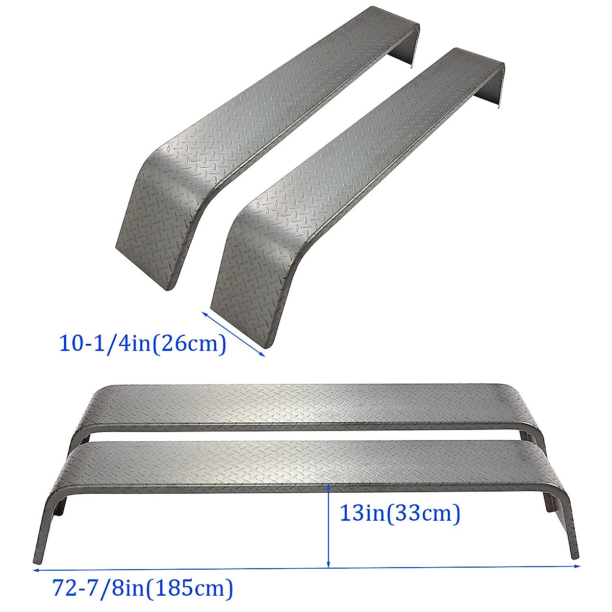 JMTAAT Heavy Duty Unpainted Steel Diamond Fenders Tread Plate Tandem Axle Trailer 10-1/4"x72-7/8"x13" | (2 Fenders)