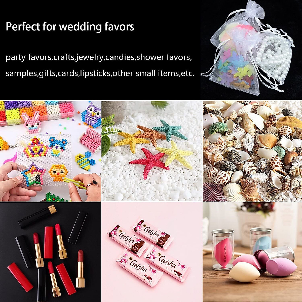 SumDirect 100PCS 3x4 Inches Organza Gift Bags with Drawstring-White