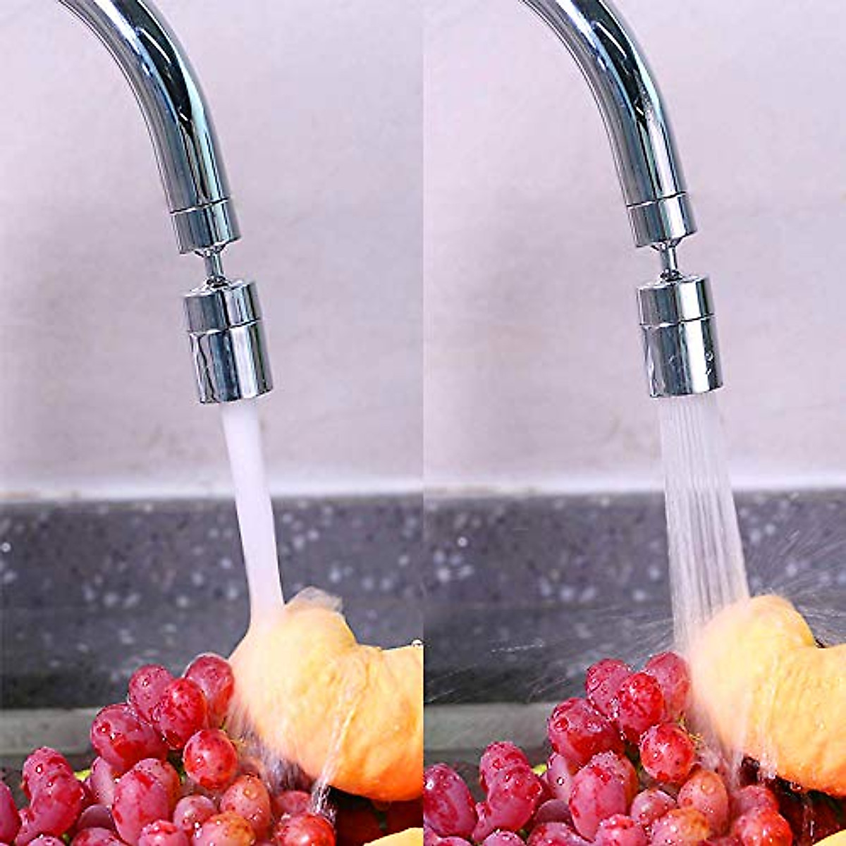 TOEGA 360 Degree Swivel Sink Faucet Aerator,2-FlowBig Angle Water Saving Dual Function,with Gasket Faucet Replacement Part - 55/64 Inch-27UNS Female Thread, 15/16 Inch-27UNS Male Thread Adapters (1)