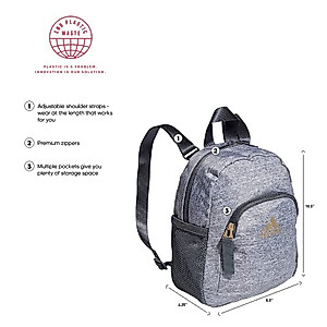 adidas Linear Mini Backpack Small Travel Bag, Jersey Grey/Onix Grey/White, 10.5 inch x8.5 inch x4.25 inch