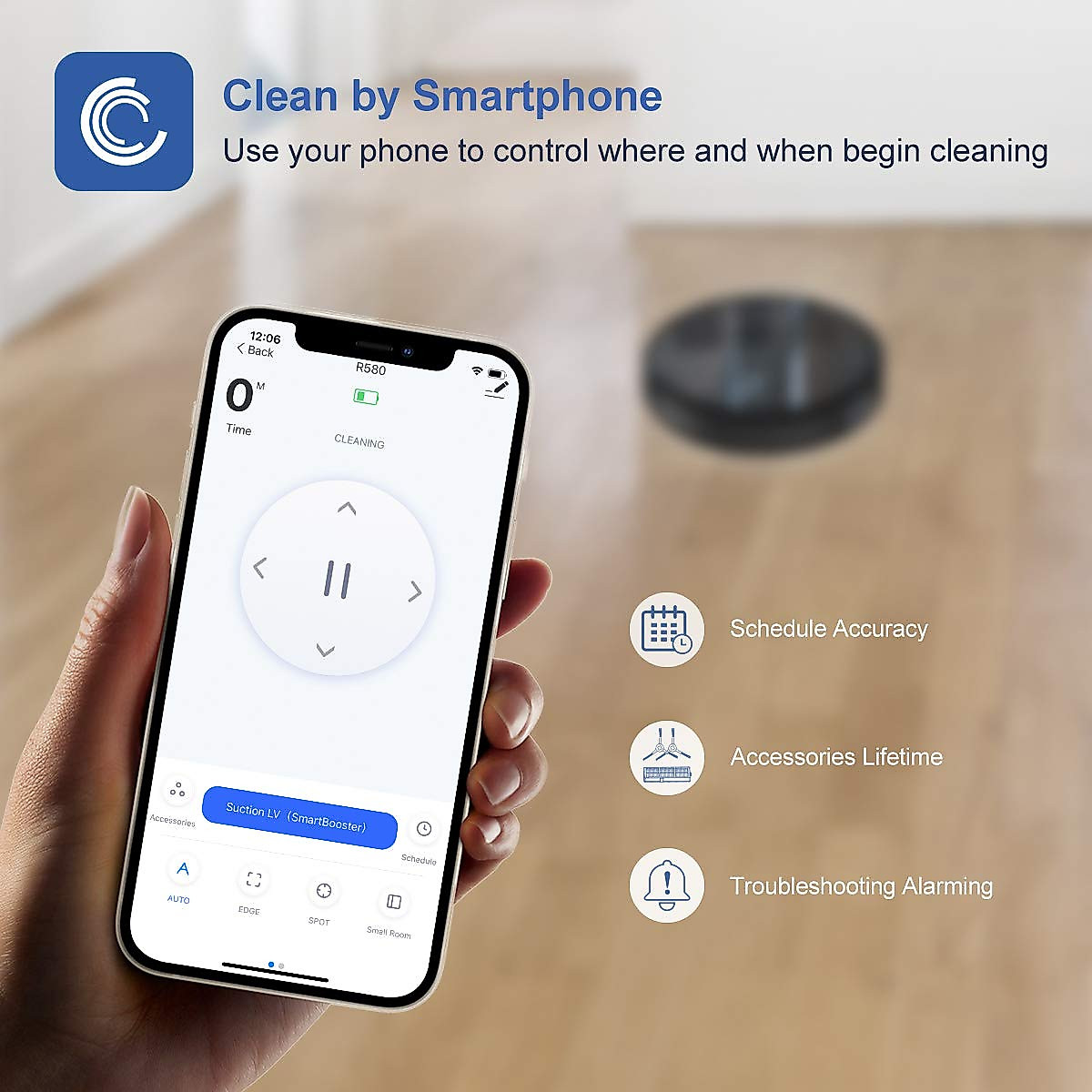 Coredy R580 Robot Vacuum Cleaner, Wi-Fi, App Controls, Work with Alexa, Sweep and Mop, 2000pa Strong Suction, Virtual Boundary Supported, Slim, Quiet Robotic Vacuum Cleaner Cleans Hard Floor to Carpet